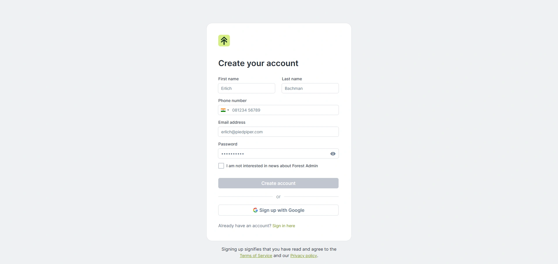 Sign Up Page Design Inspiration | Forestadmin