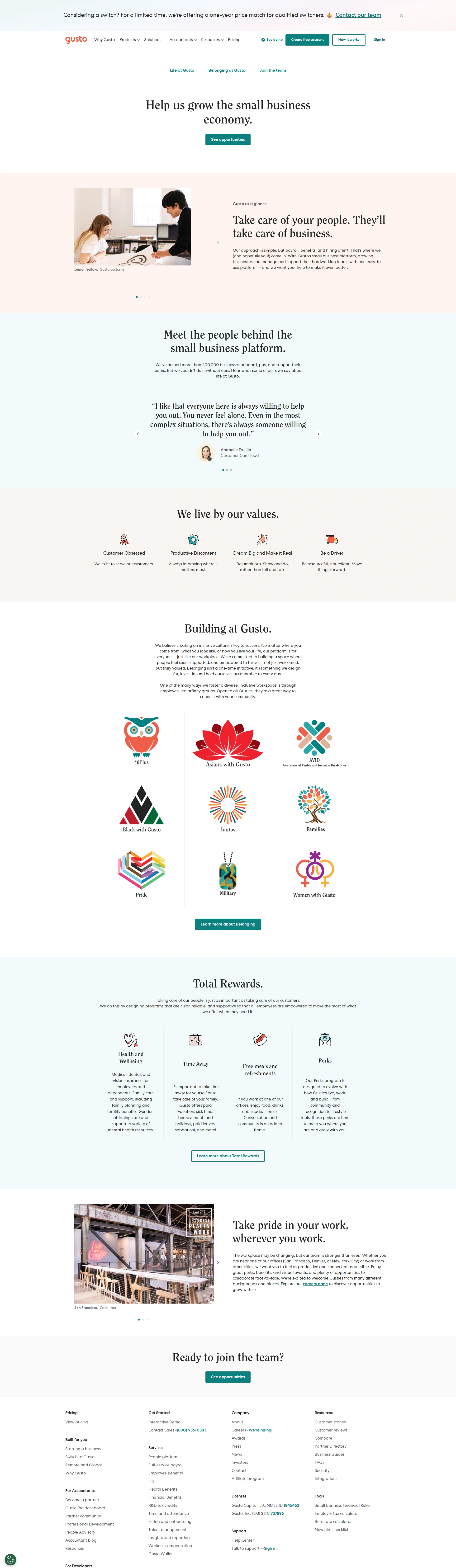 Career Page Design Inspiration | Gusto Wallet