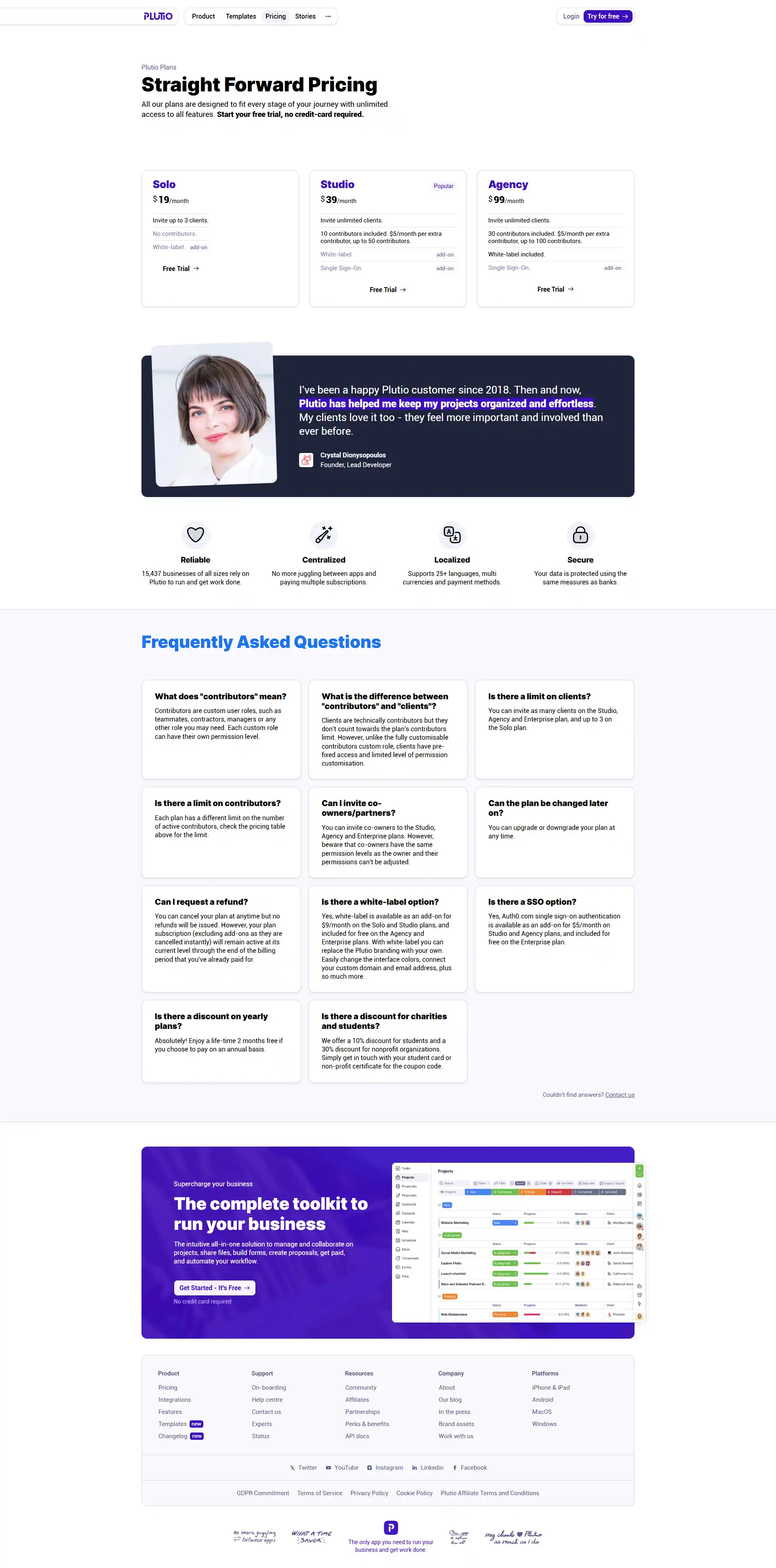 Pricing Page Design Inspiration | Plutio