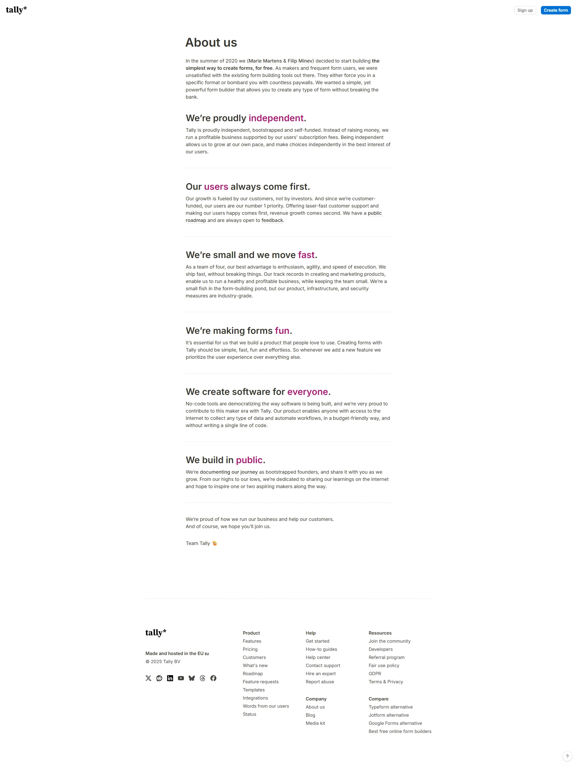 About Us Page Design Inspiration | Tally